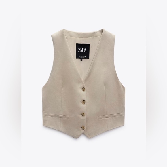 Zara | Tops | Zara Light Tan Buttoned Vest | Poshmark